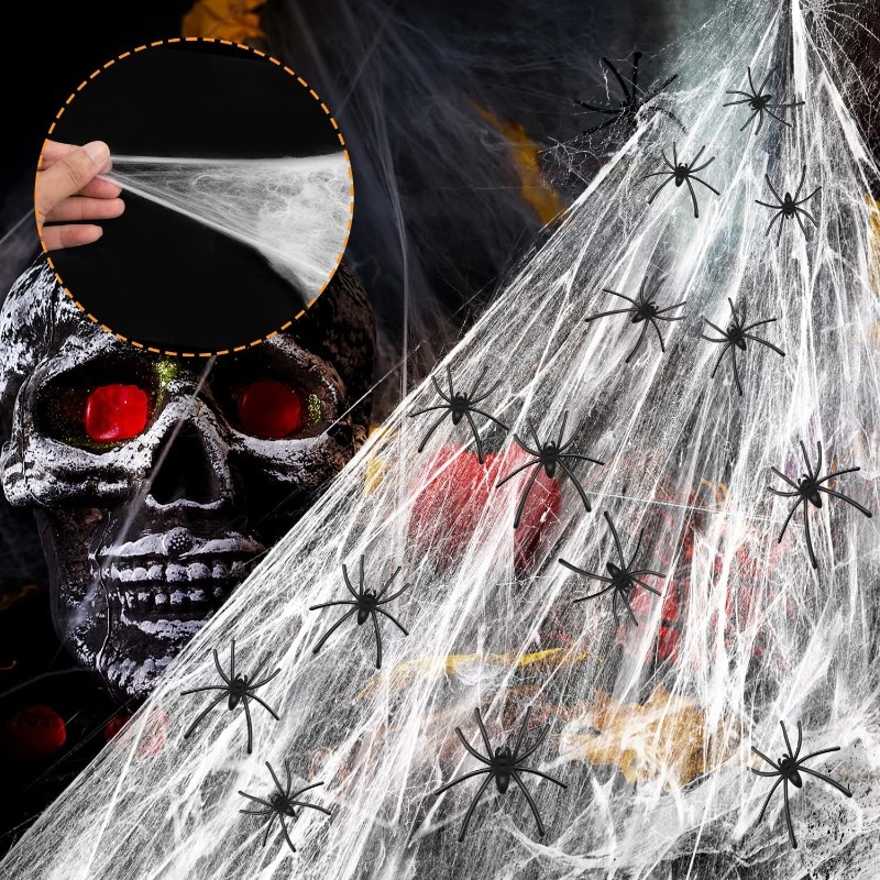 Super Stretchy Cobweb Artificial Spider Web Halloween Decoration Scary ...