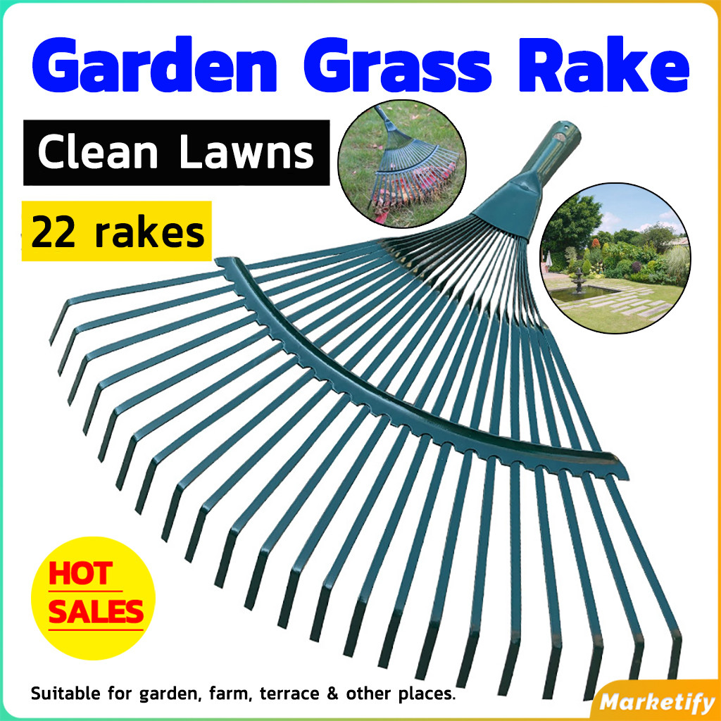 MK 22 Teeth Grass Rake Head Garden Leaf Rake Cleaning Tool Outdoor ...