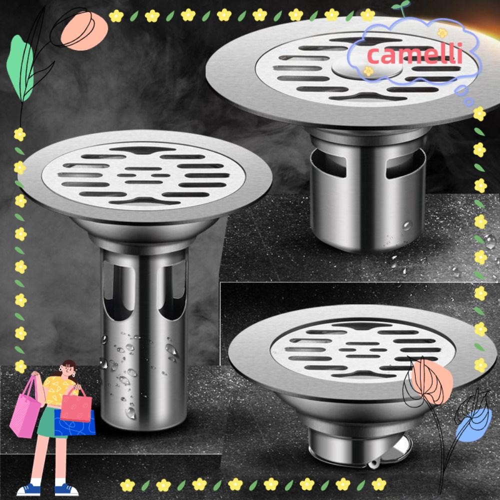 CAMELLI Shower Floor Drain, Stainless steel Backflow Preventer Sink Strainer, Dectable with Grid ...