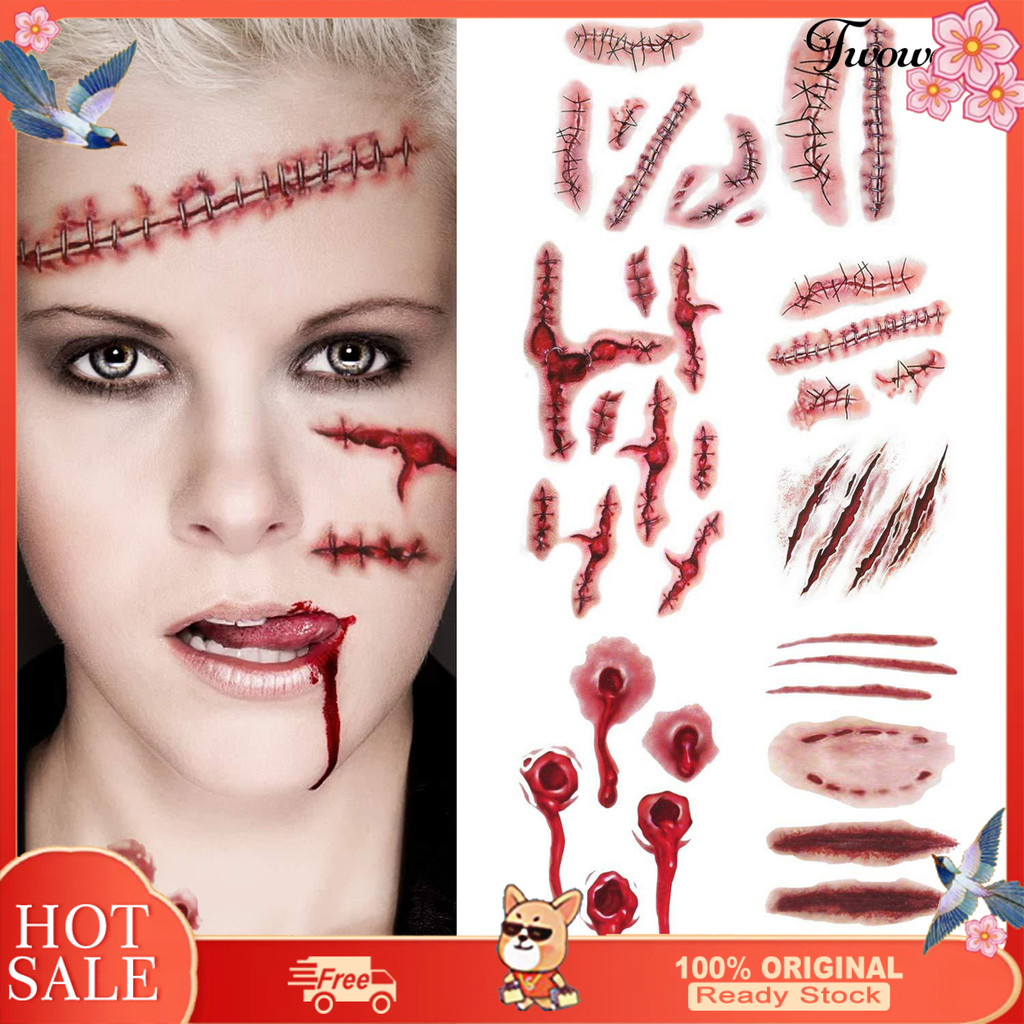 [COD]♥9Pcs Halloween Scar Tattoo Stickers Realistic Fake Wound Stitch ...