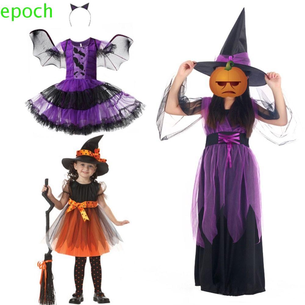 EPOCH Halloween Witch Costume, Glittery Mesh Dress with Witch Hat Kids ...
