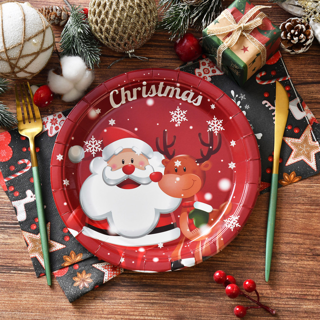 10Pcs 9in Merry Christmas Theme Plate Children's Birthday Cake Plate ...