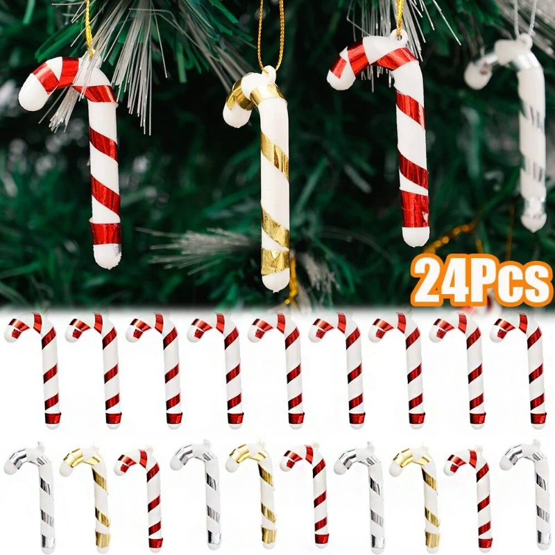 Christmas Mini Candy Cane Ornaments / Colorful Plastic Crutch Canes Xmas Tree DIY Hanging ...