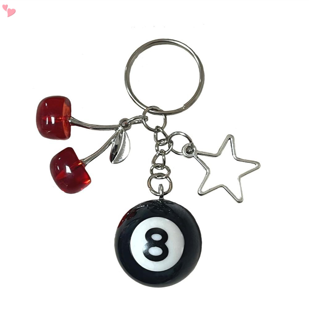 8 Ball keychain, Red Cherry Keychain, Eight Ball Keychain with Star ...