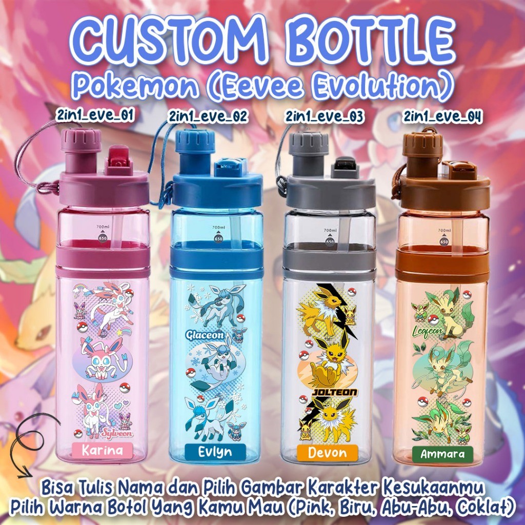 Custom Drink Bottle 2 IN 1 Design Cartoon Cute Animal POKEMON/EEVEE ...