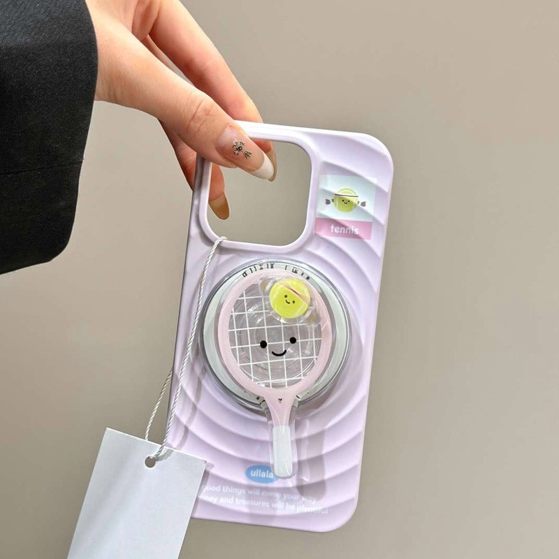 Fun Rotating Badminton Tennis Magnetic stand Phone case iPhone15 14 13 ...
