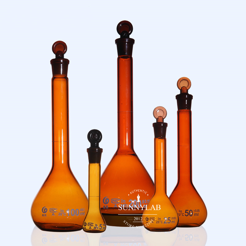 Amber Brown 5ml to 1000ml Glass Volumetric Flask, Flask With Ground-in ...
