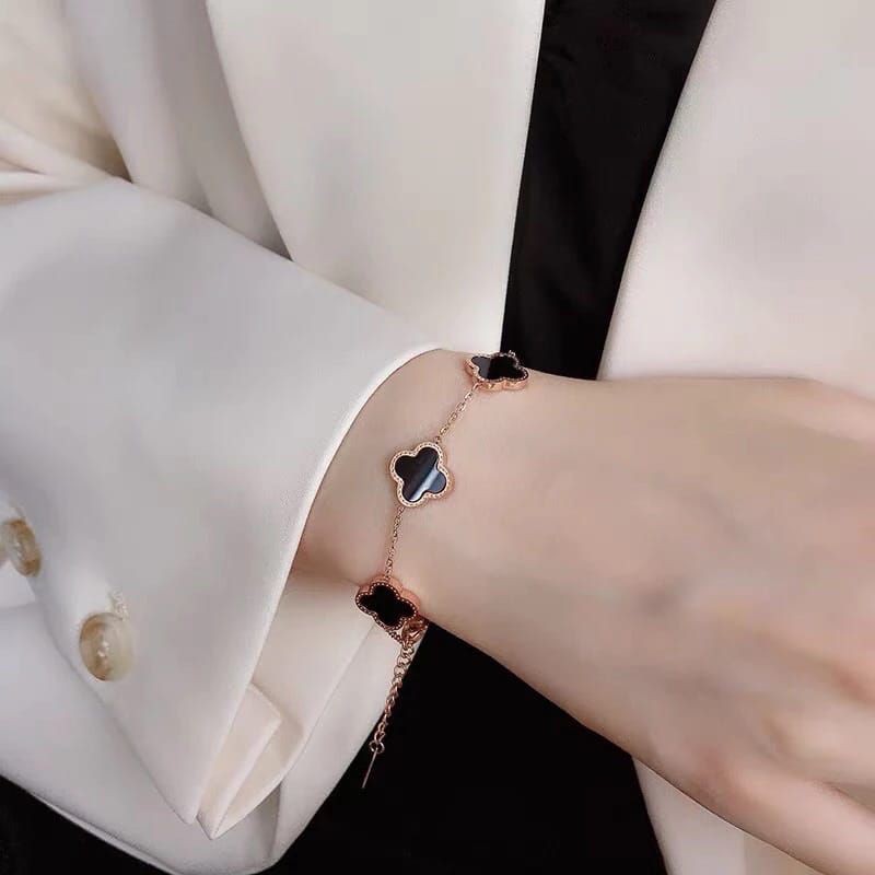 24k Gold Clover Flower Chain Titanium Women's Bracelet/Korean Women's ...