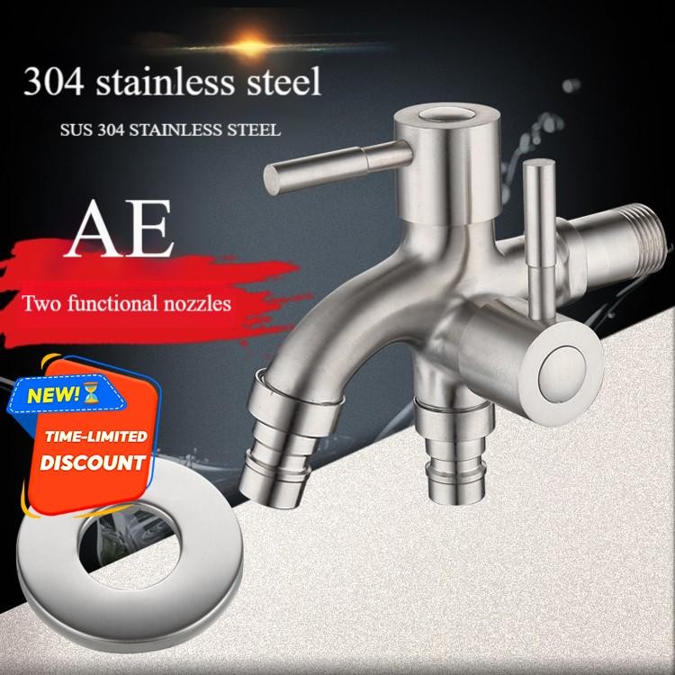 304 Stainless Steel Dual Outlet Washing Machine Faucet ...