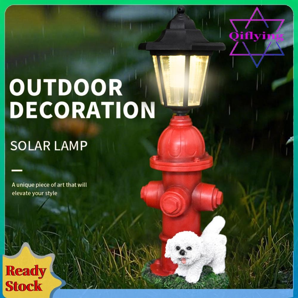 Fire Hydrant and Dog Outdoor Statues Solar Lights Dog Solar Garden ...