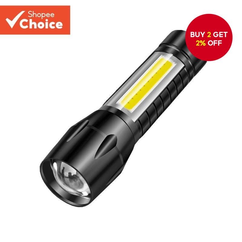 Mini Bright Flashlight Led USB Rechargeable Zoom COB Side Light ...