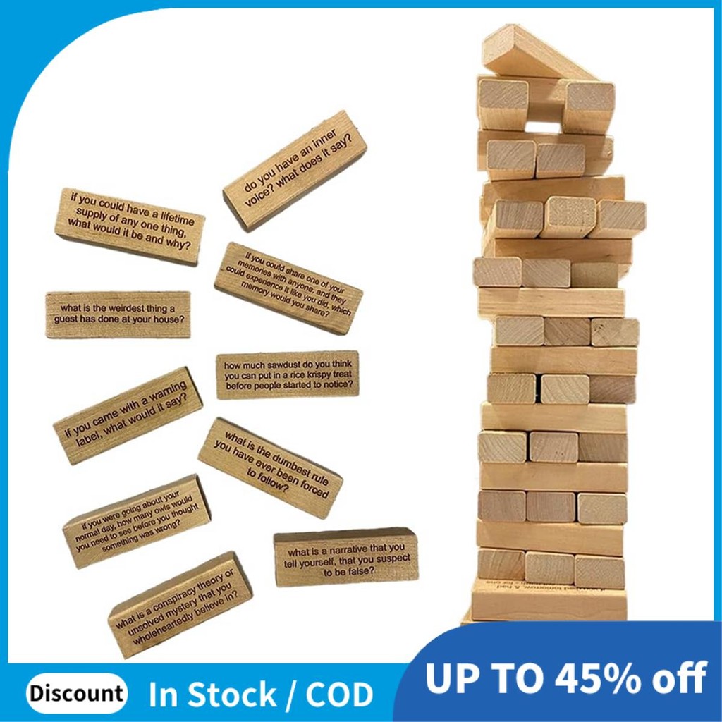 Best Sell 54 Piece Questions Tumbling Tower Game Wood Color Wooden ...