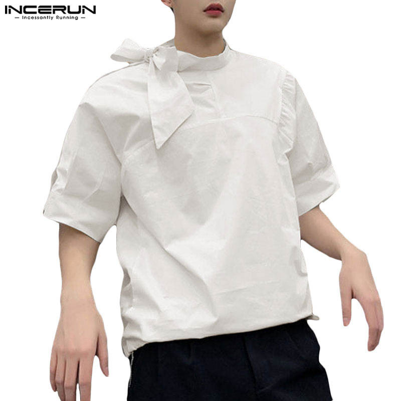INCERUN Men's Knot Half High Neck Design Short Sleeve Shirt | Shopee ...