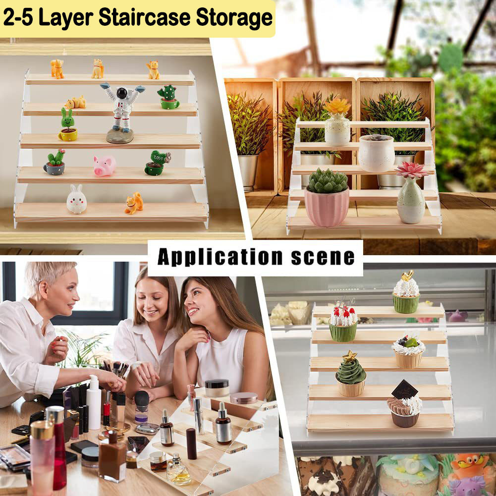 2-5Layer Ladder Storage Display Rack Wooden Organizer Toy Doll Action ...