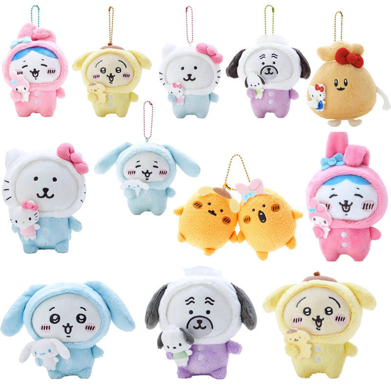 Kawaii Chiikawa Sanrio Series Plush toy Keychain Usagi Cross-Dressing ...