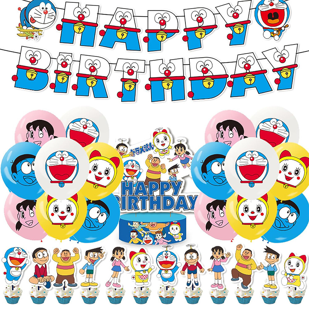 30pcs Doraemon Theme Party Supplies Include a Banner, Balloons, Cake ...