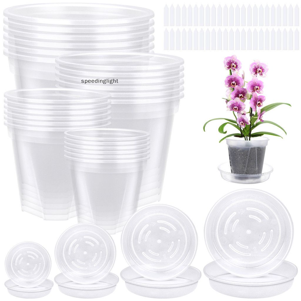 【SPGH】 Nursery Pots Clear Pots with 18 Tray, 4 Sizes Plastic Pots for ...