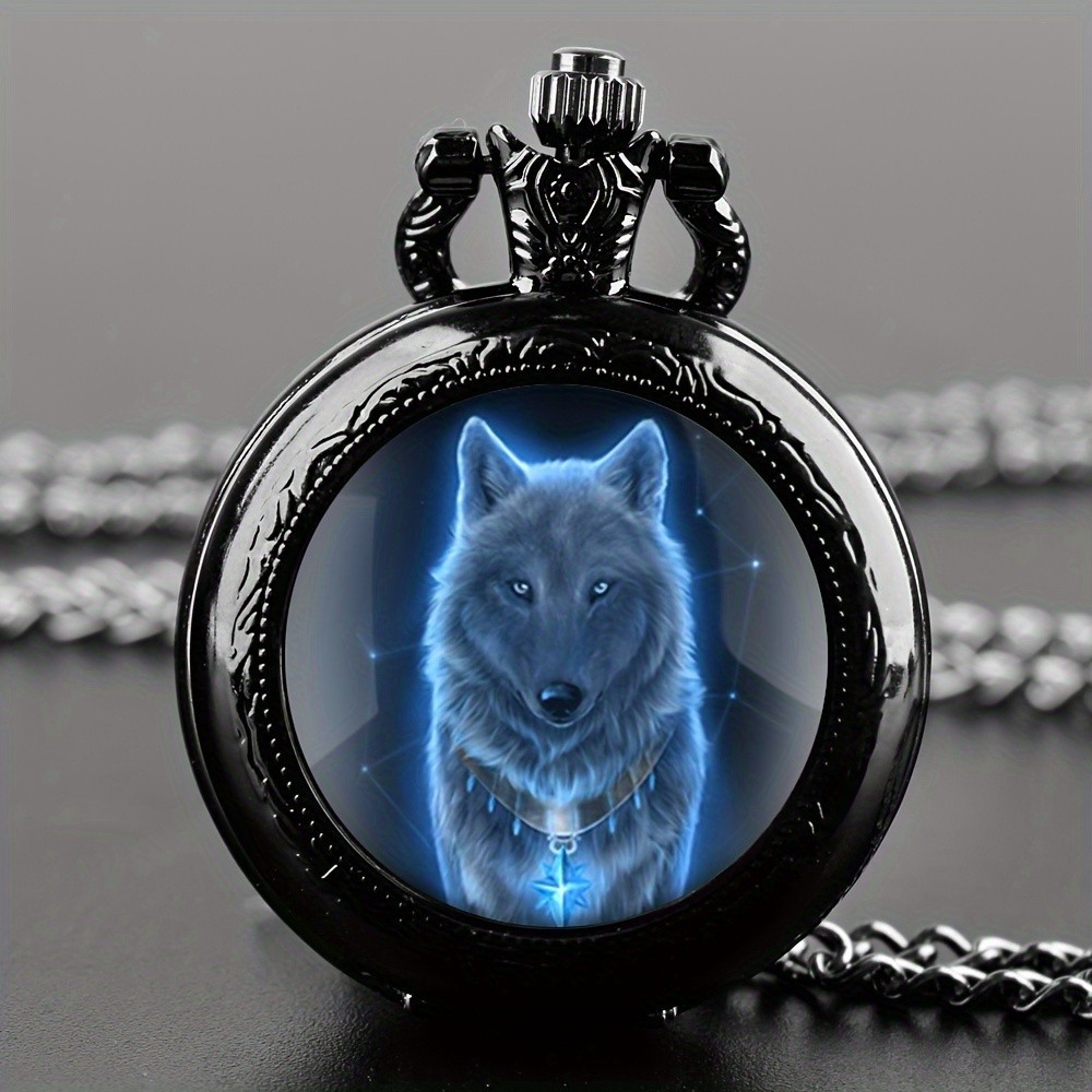 Stylish Men's Watch with Wolf Pattern Design - Unique Pocket Watch for ...