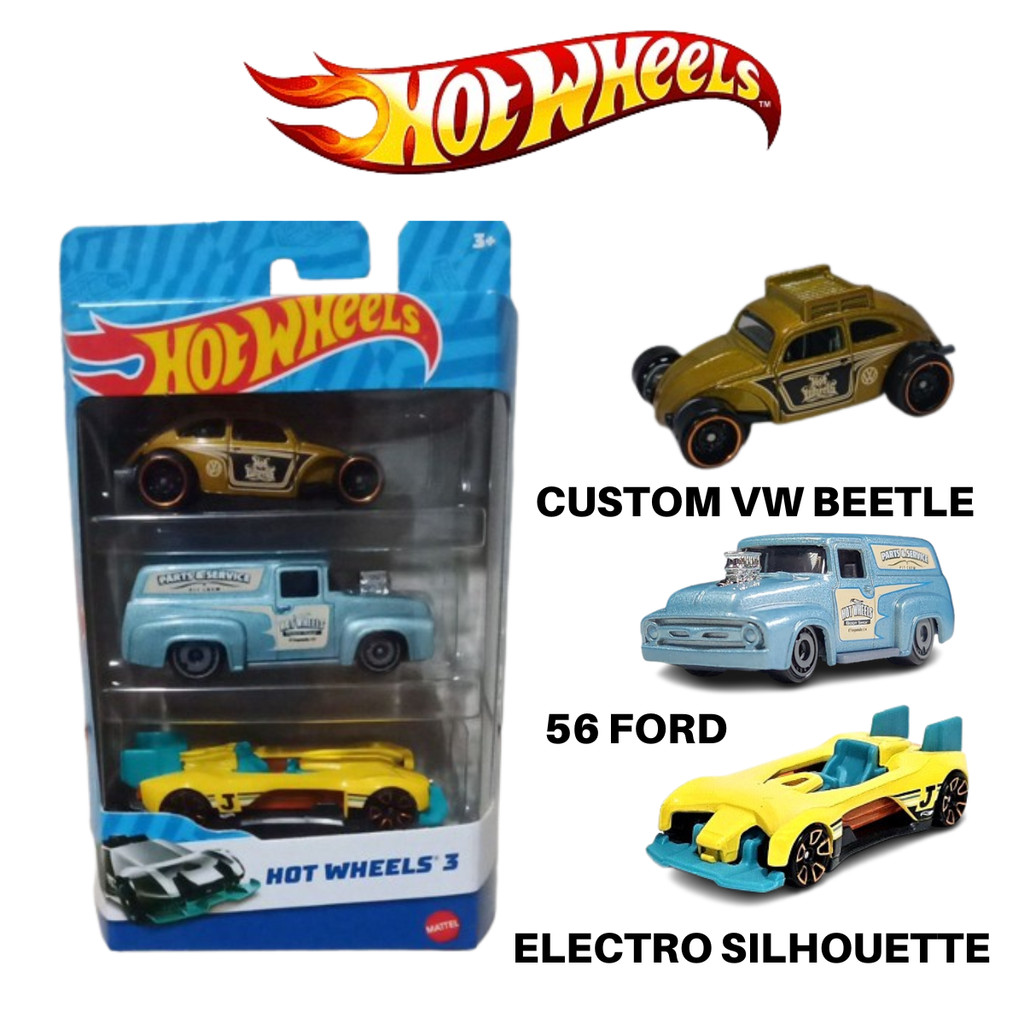 Hot Wheels Gift Pack GP Contains 3 Custom VW Beetle 56 Ford Electro ...