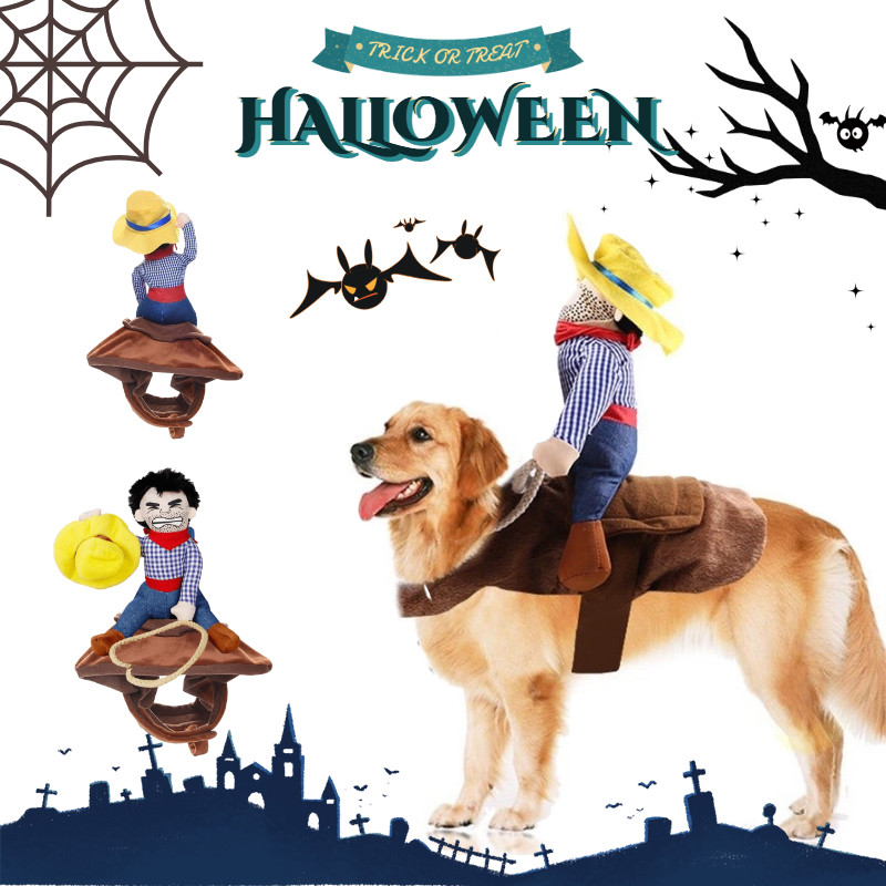 S-XL Cowboy Rider Dog Costume for Dogs Halloween Funny Pet Cosplay ...
