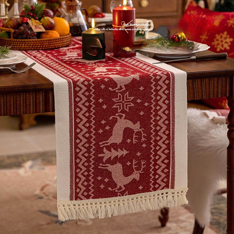 New Year Table Runner Nordic Style Cotton and Linen Long Tablecloth ...