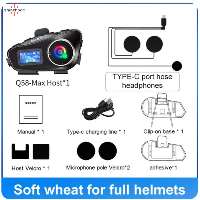 vip Q58-MAX Motorcycle Helmet Headset With LCD Screen LED Lighting IP65 Waterproof Noise ...