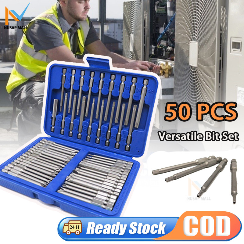 50pcs 75mm Extra Long Reach Bit Set Security Screwdriver Bits Allen Torx Star Hex Power Drill ...