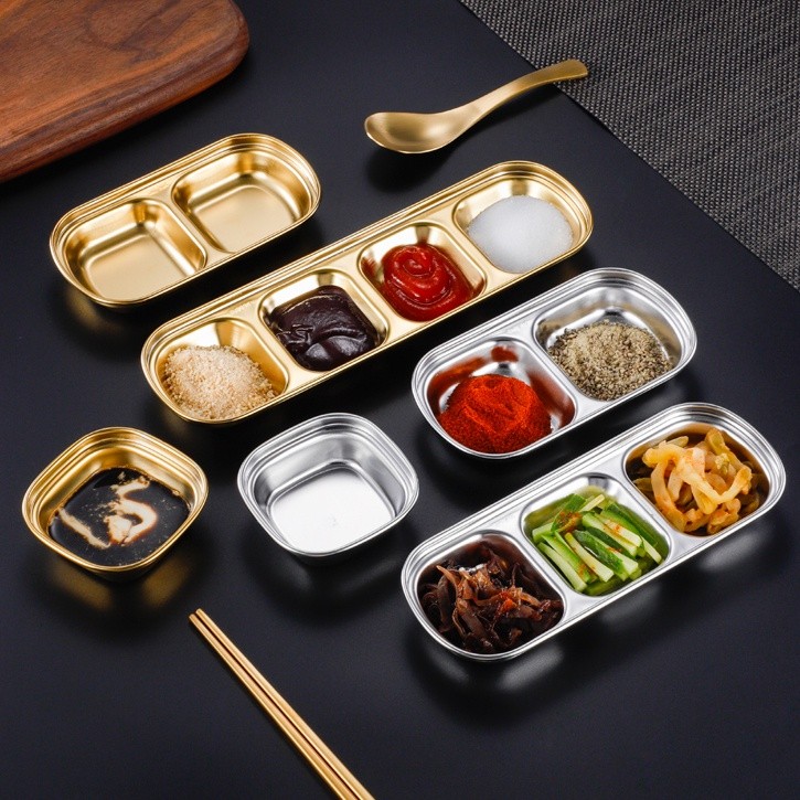 304 Stainless Steel Sauce Dip Tray Korean Seasoning Storage Holders BBQ ...