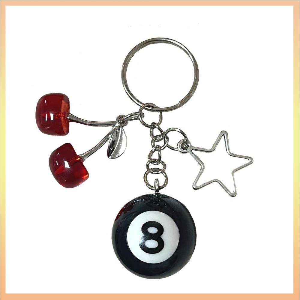 8 Ball Keychain, Red Cherry Keychain, Eight Ball Keychain With Star ...