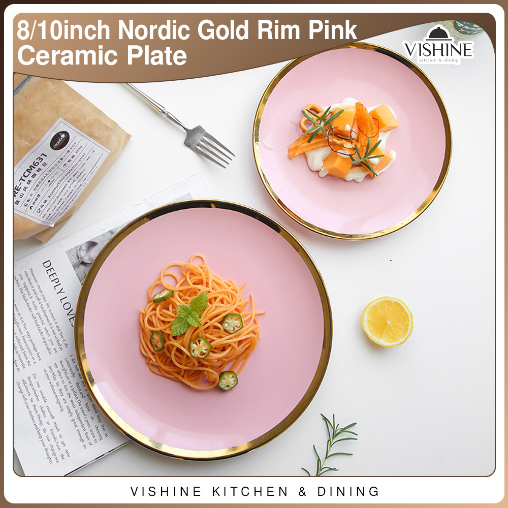 VISHINE Nordic Ceramic Plate Pink Dinner Plate Salad Plate 8-inch/10 ...