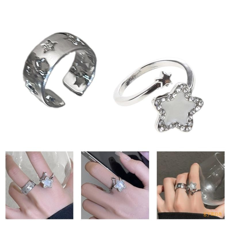 gy Five-Pointed Stars Open Rings Simple Stackable Finger Bands Knuckles ...