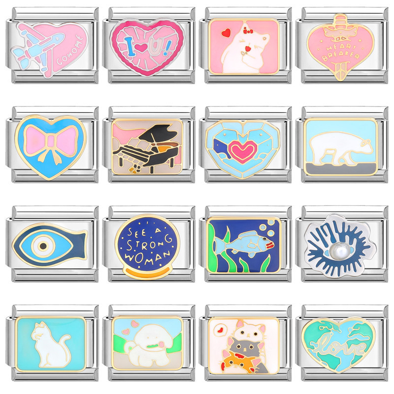 Enamel Design Charms Italian Bracelet Charm Links Fit 9mm Modular ...