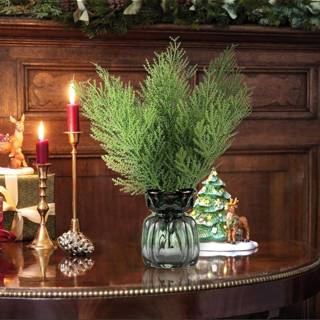 35cm Artificial Pine Branches Christmas Greenery Stems Faux Cedar Pine ...