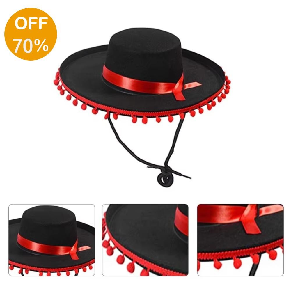 ATHALF Mexican Sombrero Hats, Halloween Zoro fuzz ball Wide Brim Design ...