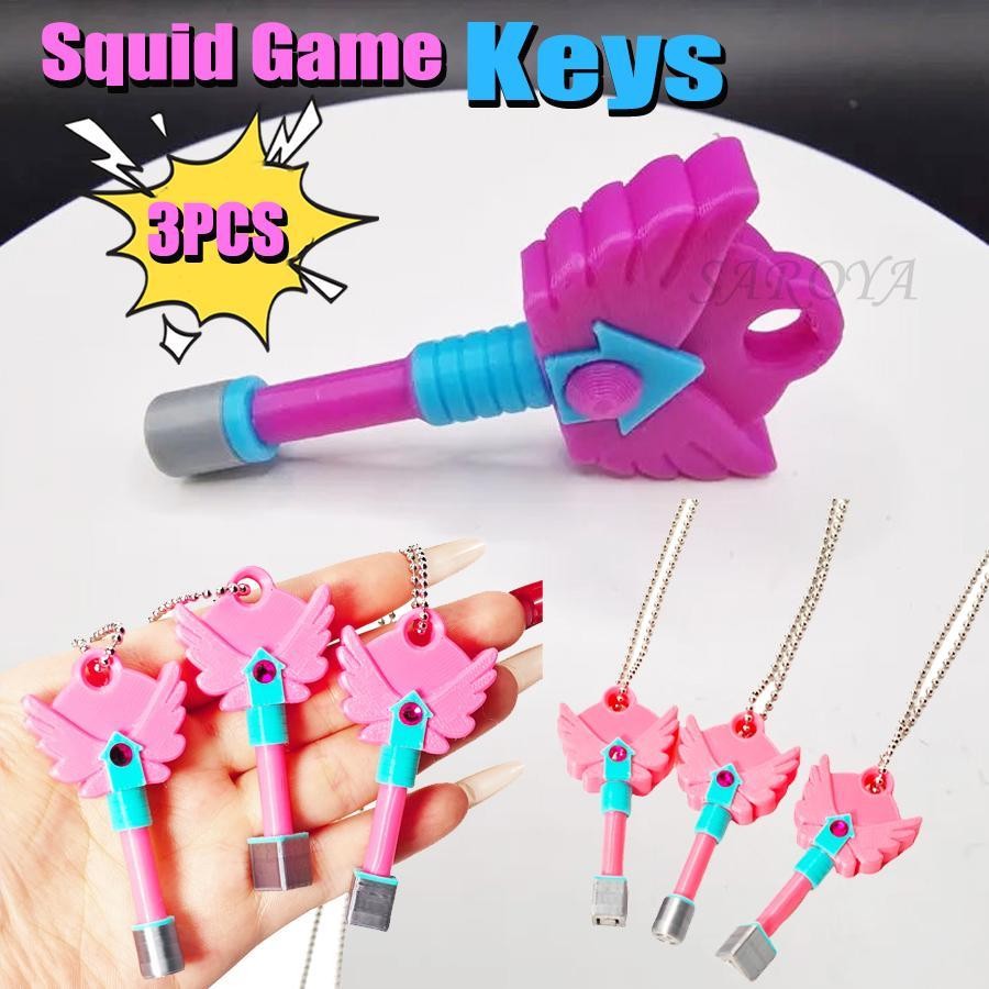 3Pcs Squid Game 3 Keys Necklace Props Korean Squid Game Plastic Toy ...
