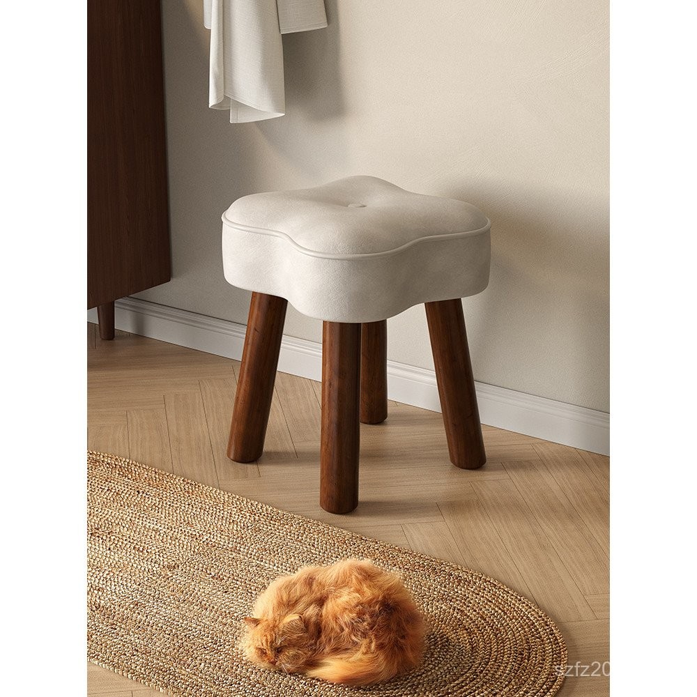 Makeup Stool Low Stool Solid Wood Sofa Stool Living Room Cream Shoe ...