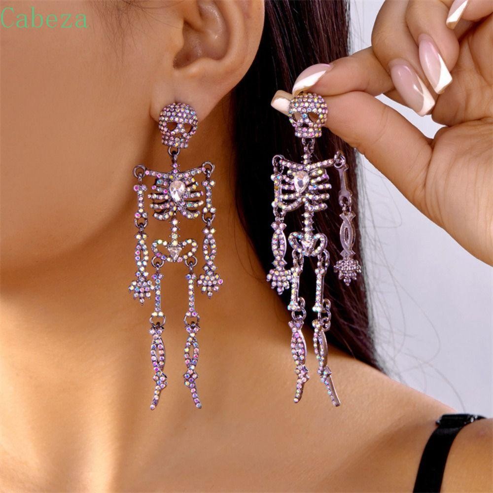 CABEZA Rhinestone Skull Earrings, Punk Style Exaggerate Skeleton ...