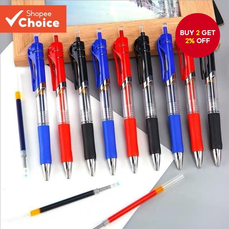 Retractable Gel Pens Set 0.5mm Black/Blue/Red Refill Ink School Office ...