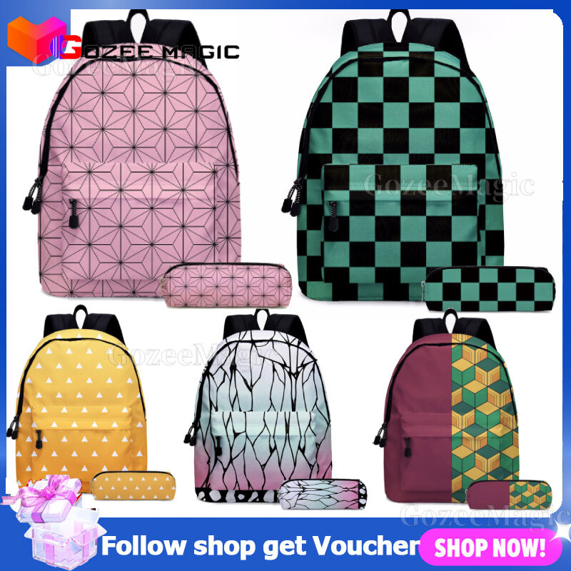 Unisex Demon Slayer Backpack Student School Bags Kochou Shinobu Nezuko ...
