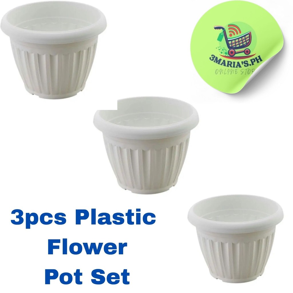 3pcs Plastic Flower Pot Set – Durable Medium Round Planters 18.5x13 ...