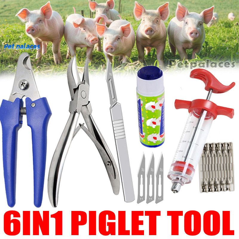 6 In 1 Piglet Tool Kit Tail Cutter+Pig Tooth Nipper+Castration Cutter ...