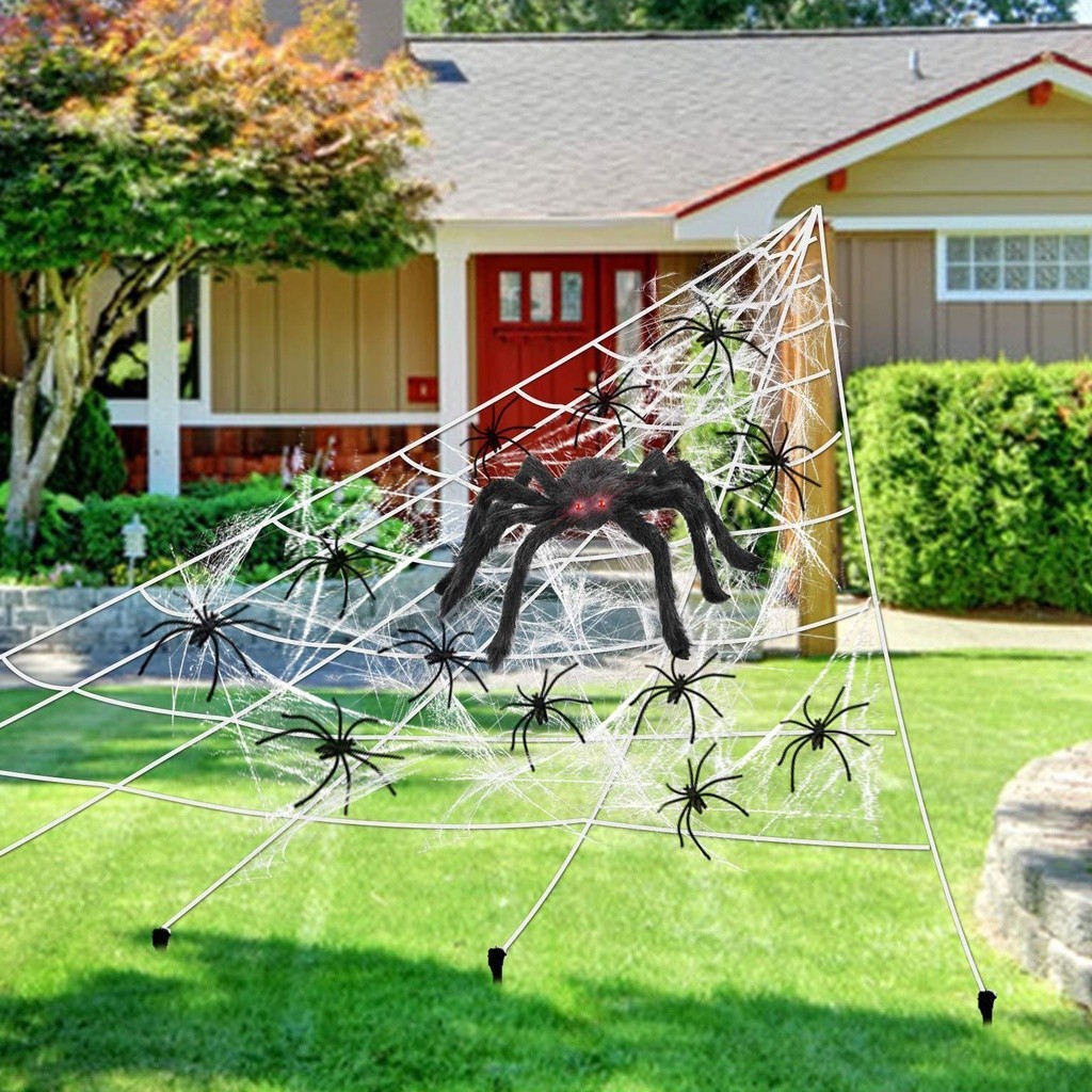 Halloween Spider Web Decoration 16ft + Giant Spider 50" + Stretchy ...