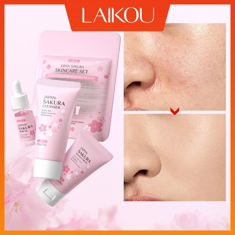 LAIKOU Sakura Skincare Set 3pcs/pack Cleanser Serum Facial Cream Skin ...