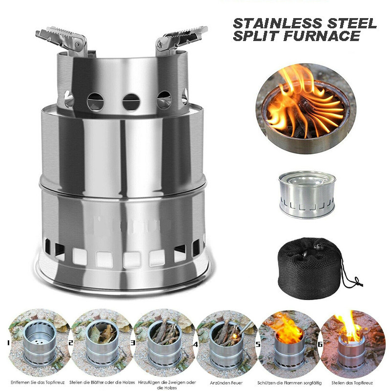 Outdoor Camping Picnic Cookware Wood Gasifier Stainless Steel Cooking ...
