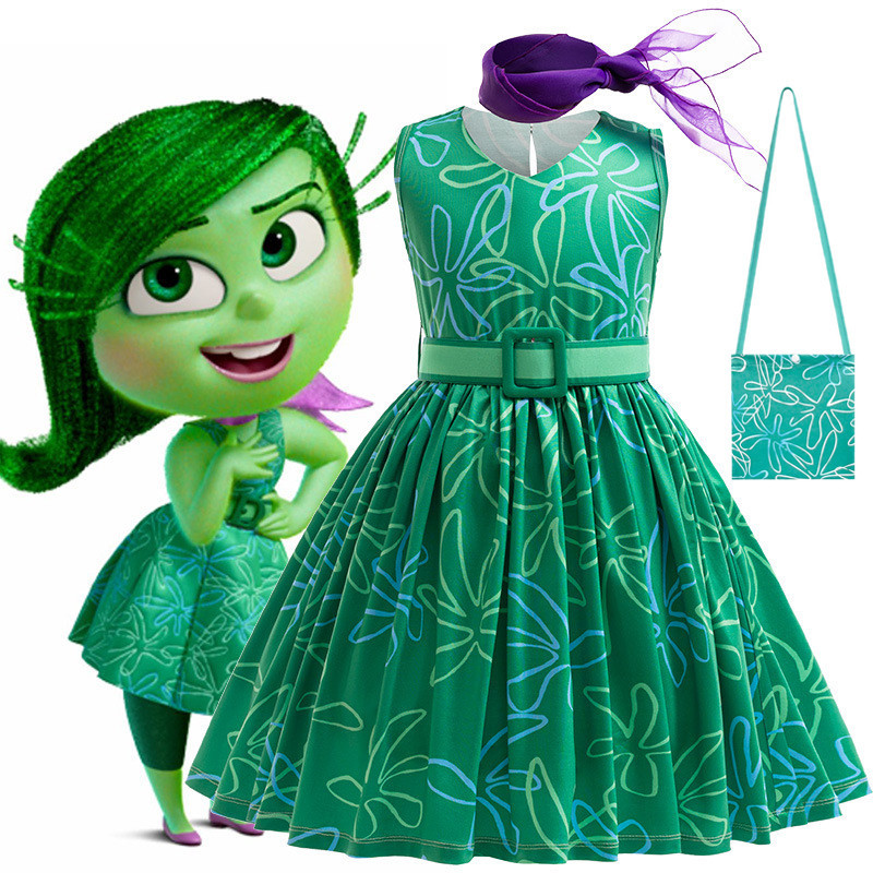 Inside Out Costume for Kids Girls 5-12 Year Disgust Dress Bag Halloween ...
