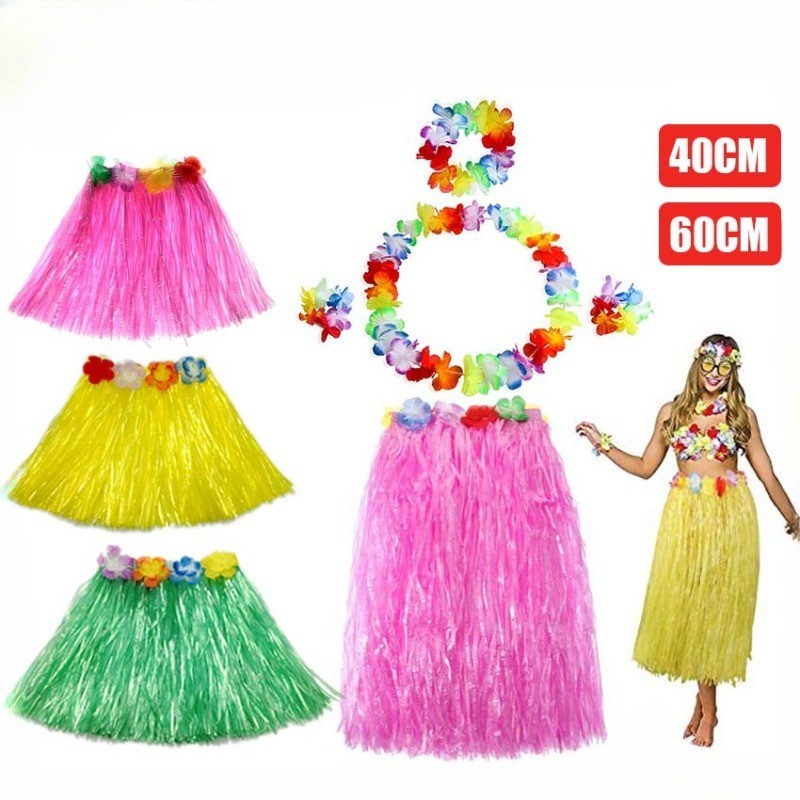 Grass Skirts Hula Skirt Hawaiian Costumes Set Ladies Dress Up Festive
