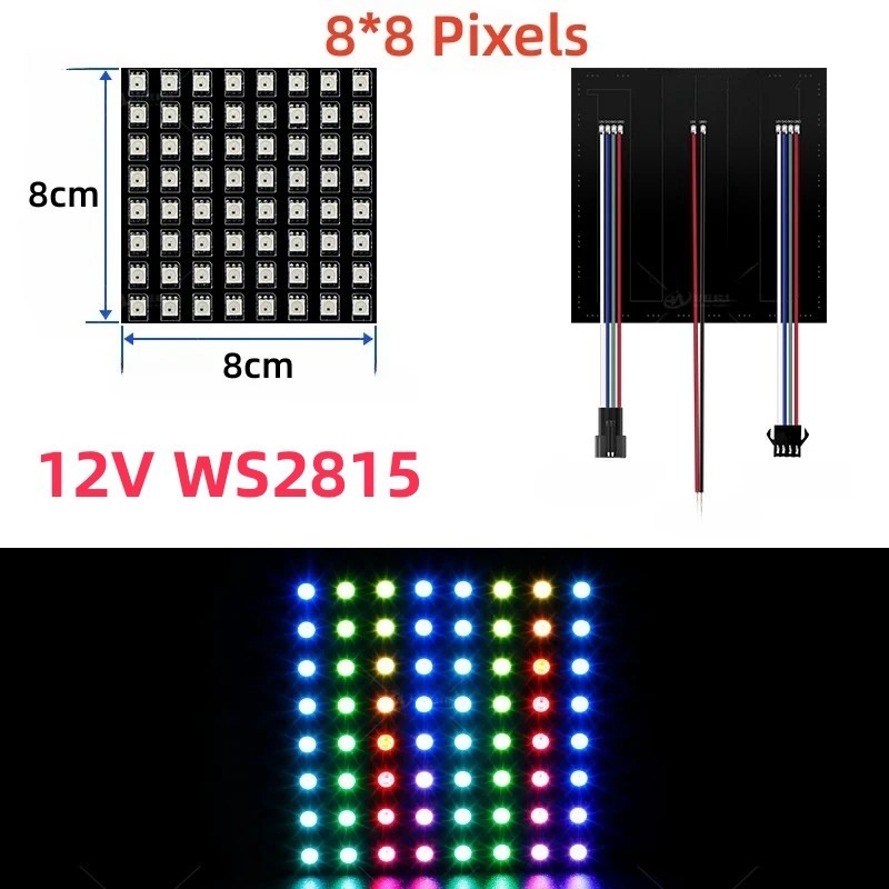 8*8CM Led Screen Light DC12V WS2815 Dual Signal Digital Flexible ...