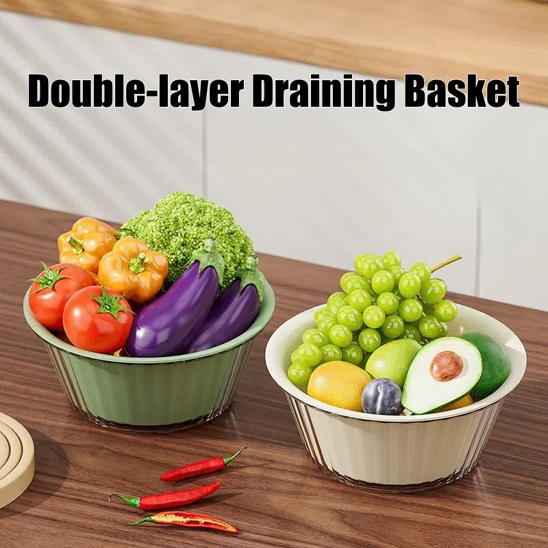 Kitchen 2 in 1 Fruit Vegetable Washing Food Strainers Double Layered ...