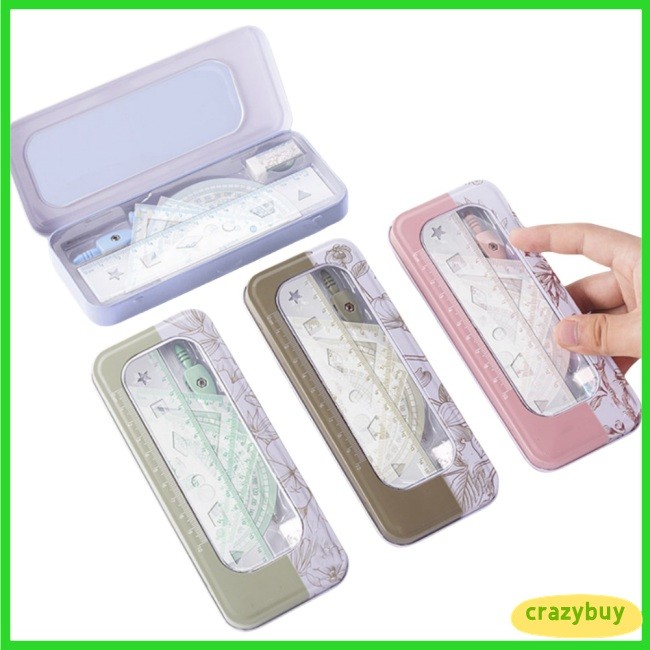 CR 8 Pcs Geometry Set For Students, Math Protractor Compass With Soft ...