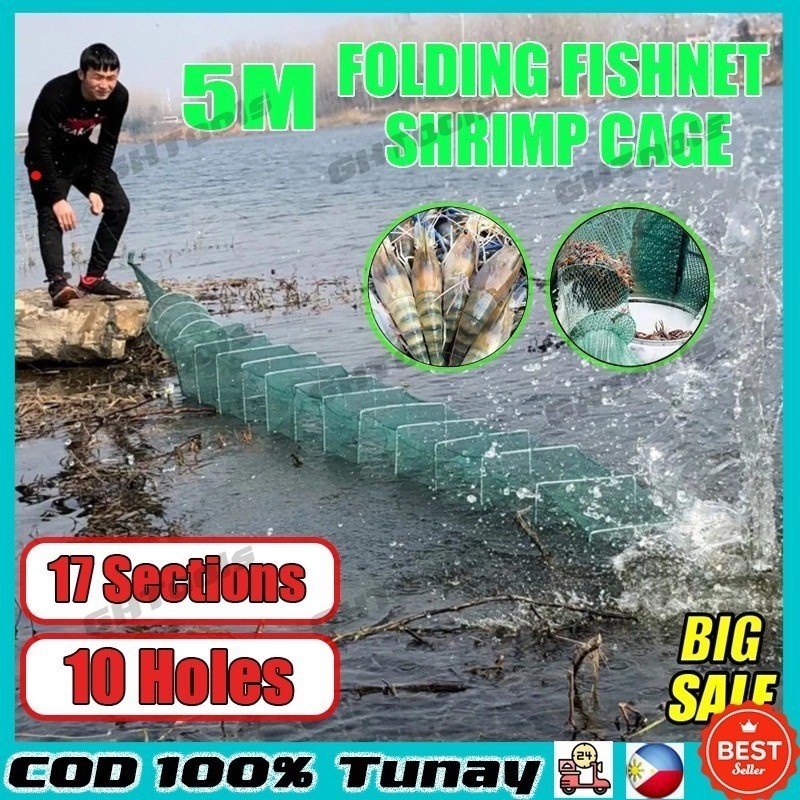 5m Shrimp Cage 17 Section+10 HolesFishing Net Lobster Fish Breeding Net ...